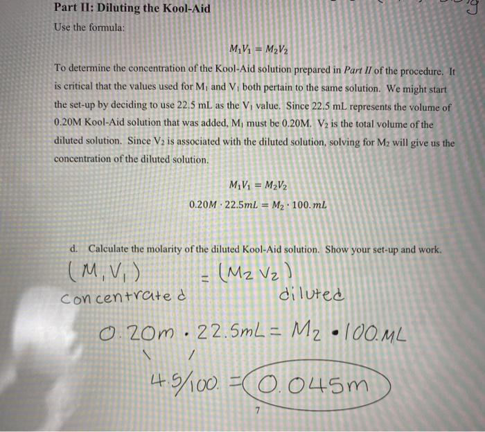 Solved ca Part II: Diluting the Kool-Aid Use the formula: | Chegg.com