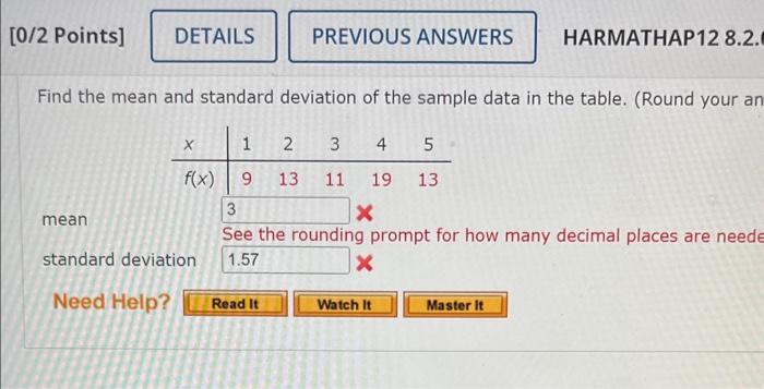 Solved Find the mean and standard deviation of the sample | Chegg.com