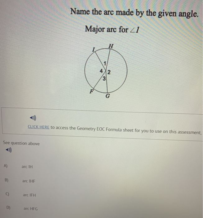 Solved Name the arc made by the given angle. Major arc for | Chegg.com