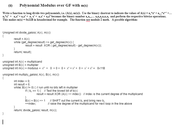 Solved (ii) ﻿Polynomial Modulus over GF with m(x)Write a | Chegg.com