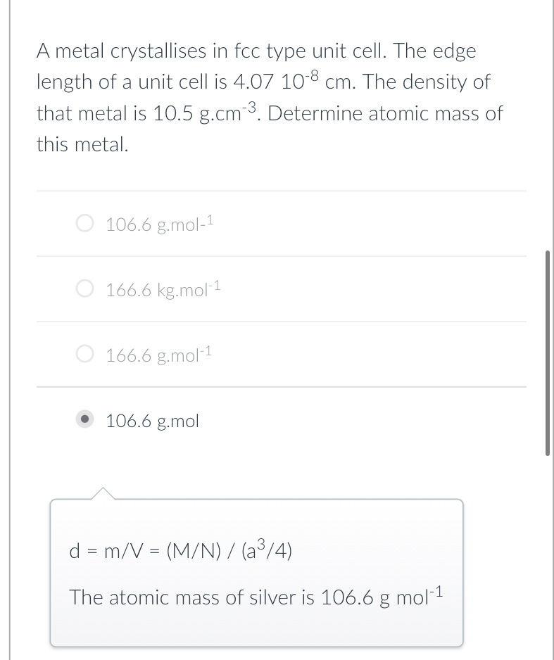 Solved A metal crystallises in fcc type unit cell. The edge | Chegg.com