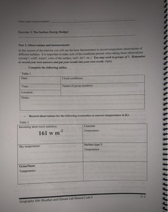 Solved Name Und Section Number Exercise 3 The Surface