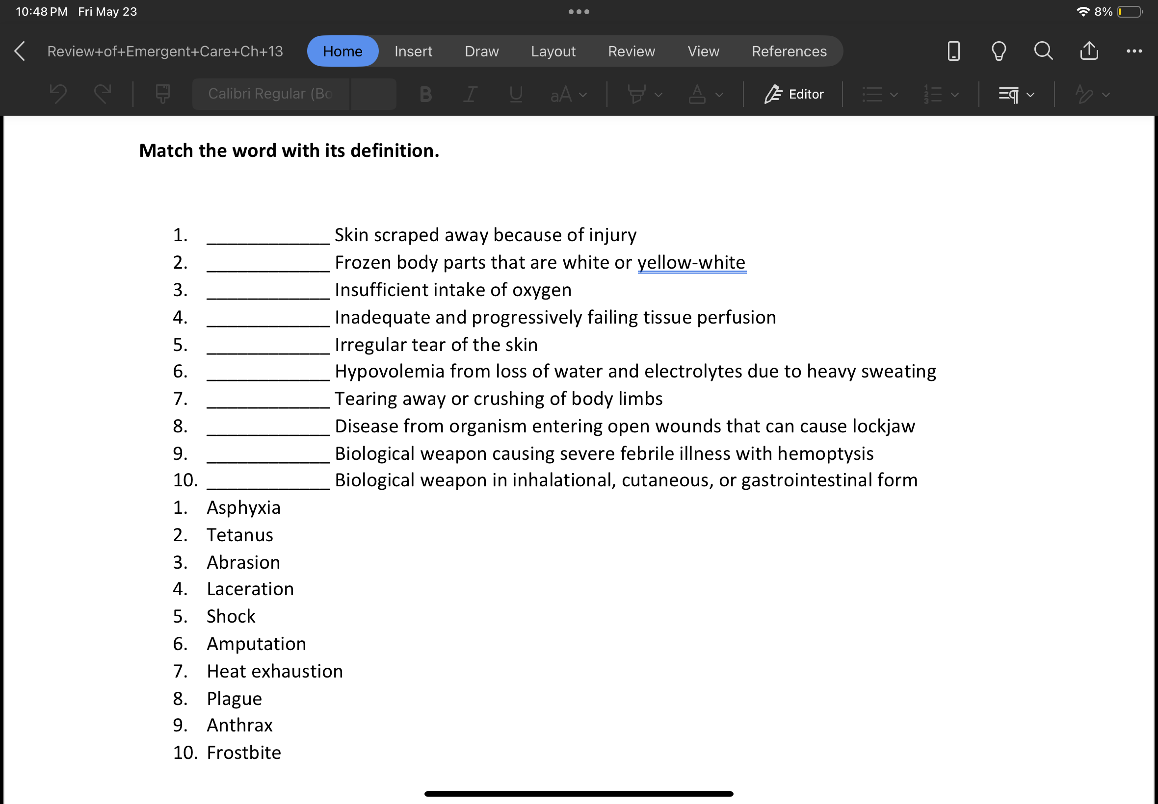 Solved Match the word with its definition.1. ﻿Skin scraped | Chegg.com