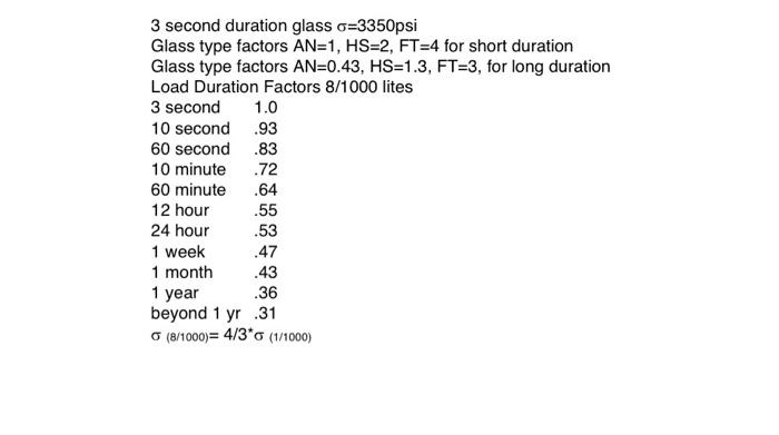 Solved 3 second duration glass σ=3350psi Glass type factors | Chegg.com