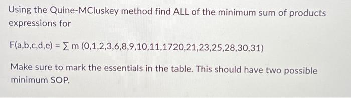 Solved Using the Quine-MCluskey method find ALL of the | Chegg.com