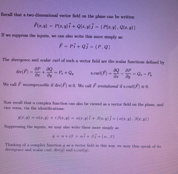 Solved Recall that a two-dimensional vector field on the | Chegg.com