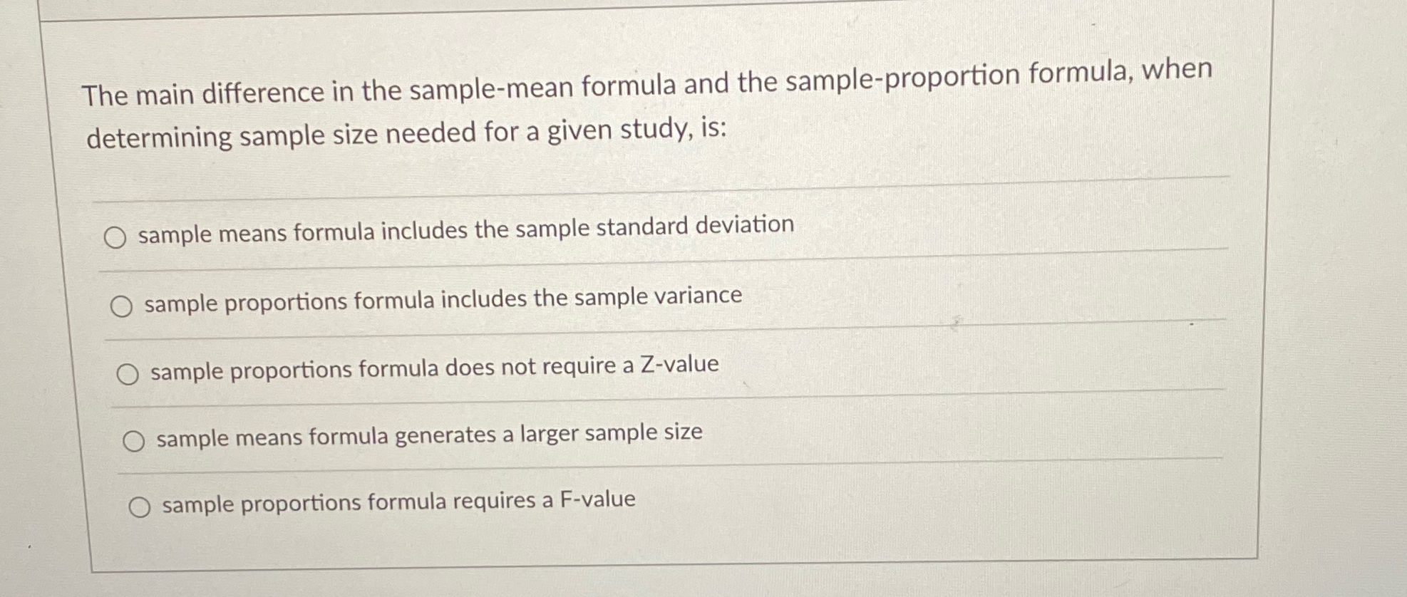 Solved The Main Difference In The Sample Mean Formula And