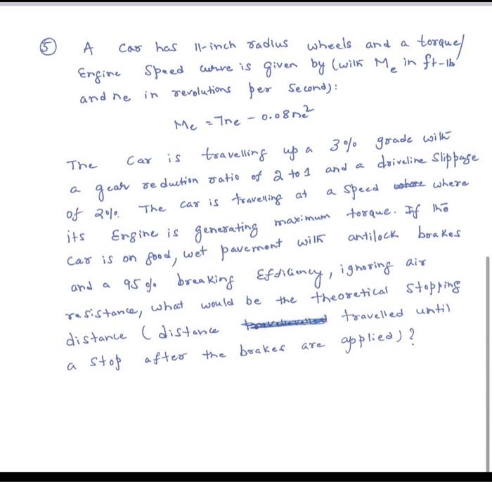 Solved A Car has 11-inch radius wheels and a torque/ Engine | Chegg.com