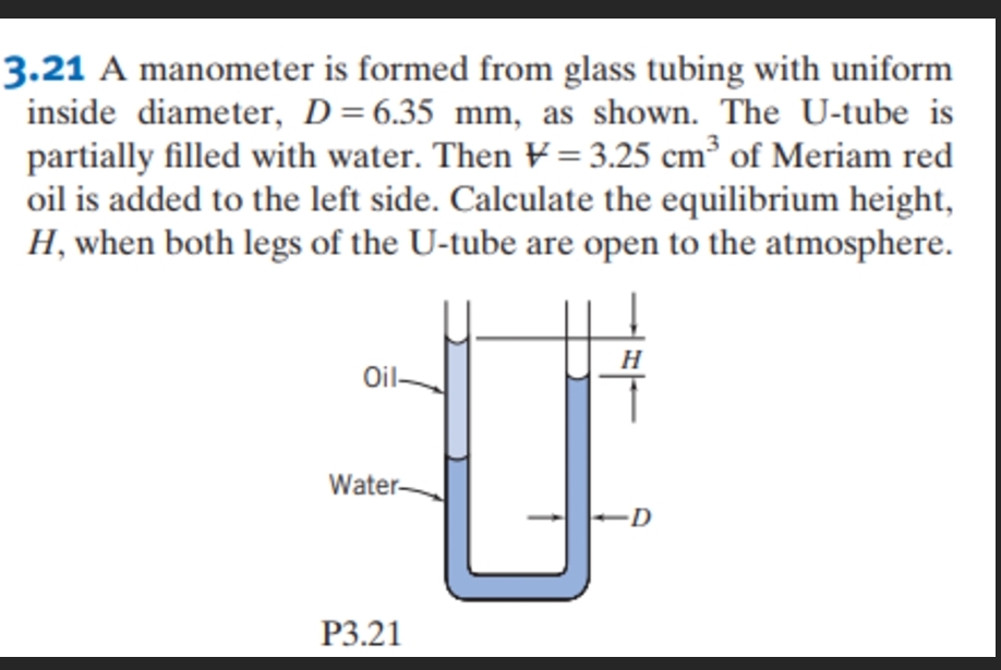 Solved 3.21 ﻿A manometer is formed from glass tubing with | Chegg.com