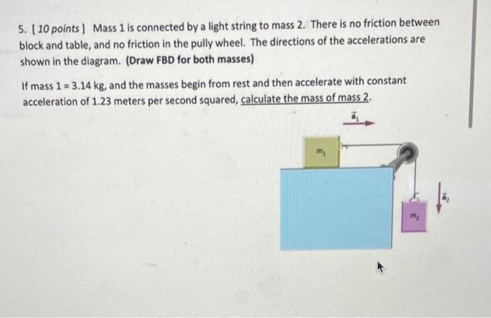 Solved 5. [ 10 points ] Mass 1 is connected by a light | Chegg.com