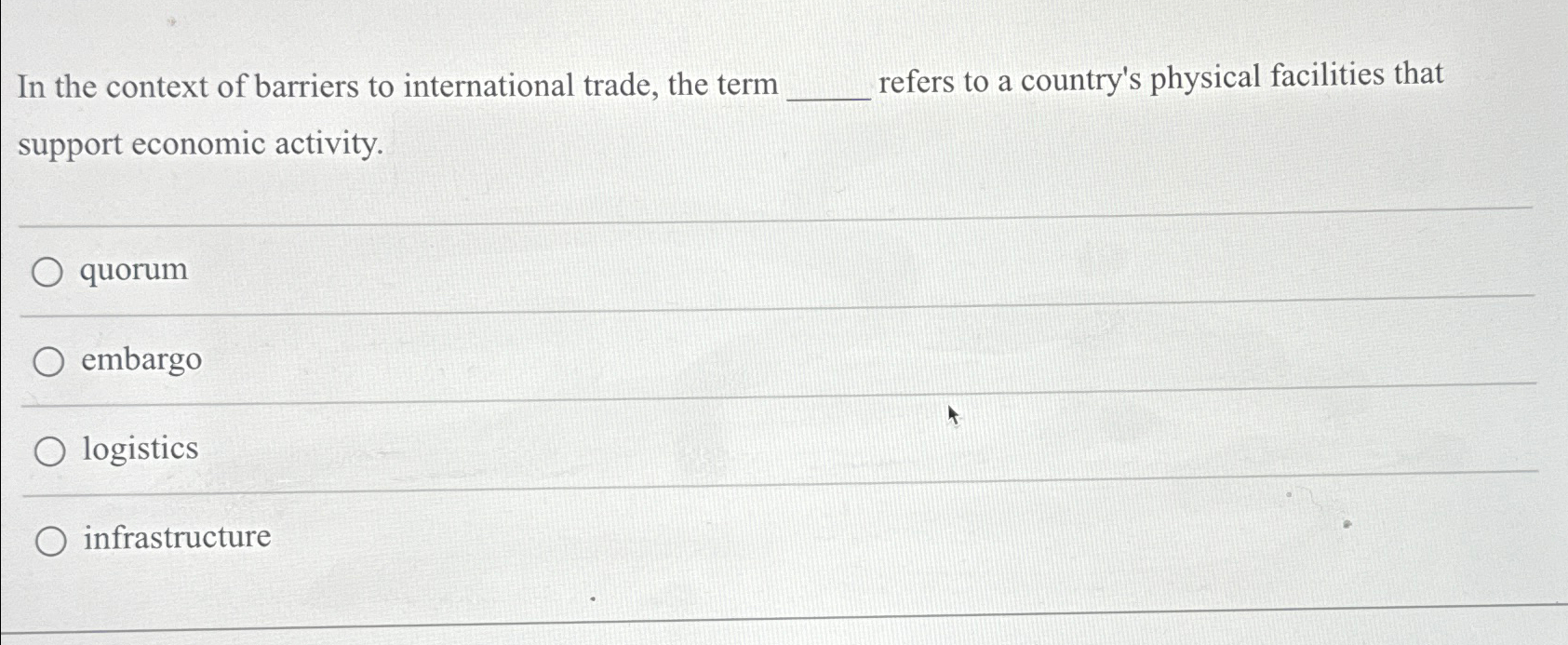 Solved In the context of barriers to international trade, | Chegg.com