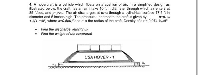 Solved 4. A hovercraft is a vehicle which floats on a | Chegg.com