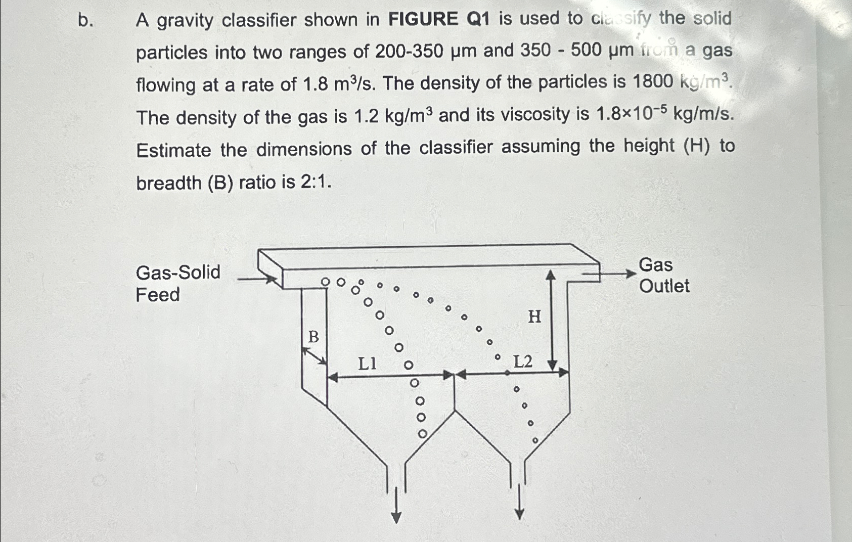 b. ﻿A gravity classifier shown in FIGURE Q1 ﻿is used | Chegg.com
