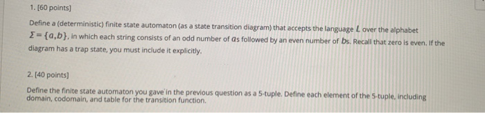 Solved 1. [60 points) Define a deterministic) finite state | Chegg.com