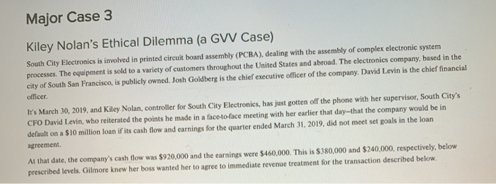 Solved Major Case 3 Kiley Nolan's Ethical Dilemma (a GVV | Chegg.com