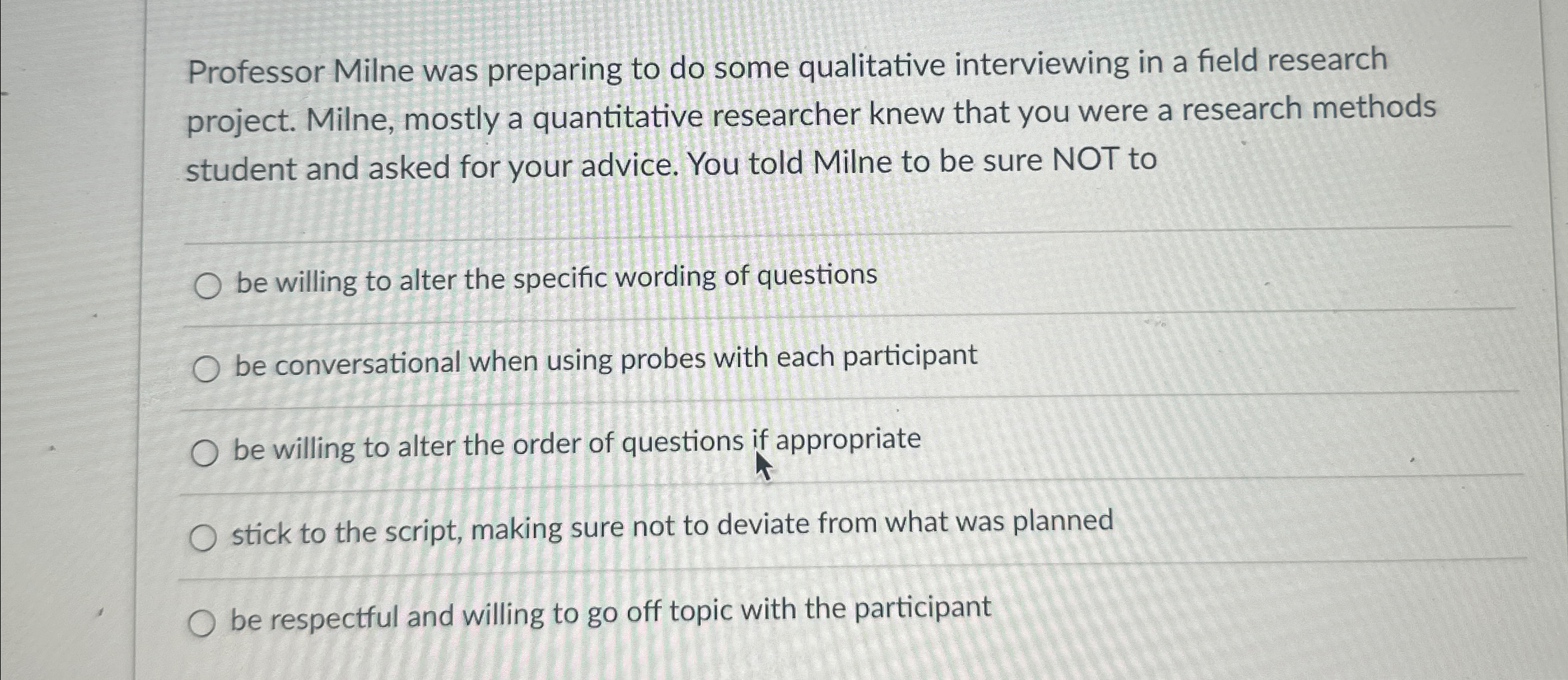 Solved Professor Milne was preparing to do some qualitative | Chegg.com
