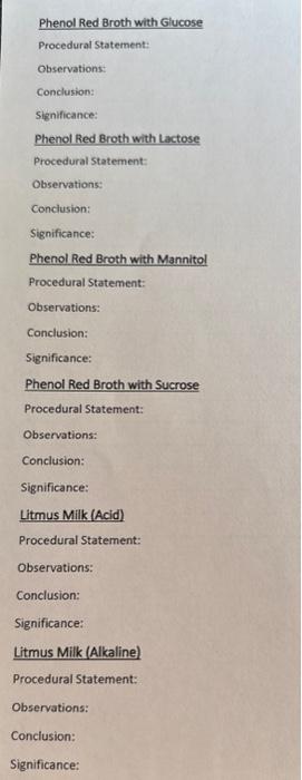 Solved Phenol Red Broth with Glucose Procedural Statement: | Chegg.com