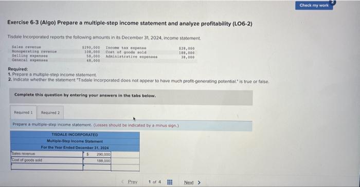 Solved Exercise 6-3 (Algo) Prepare a multiple-step income | Chegg.com