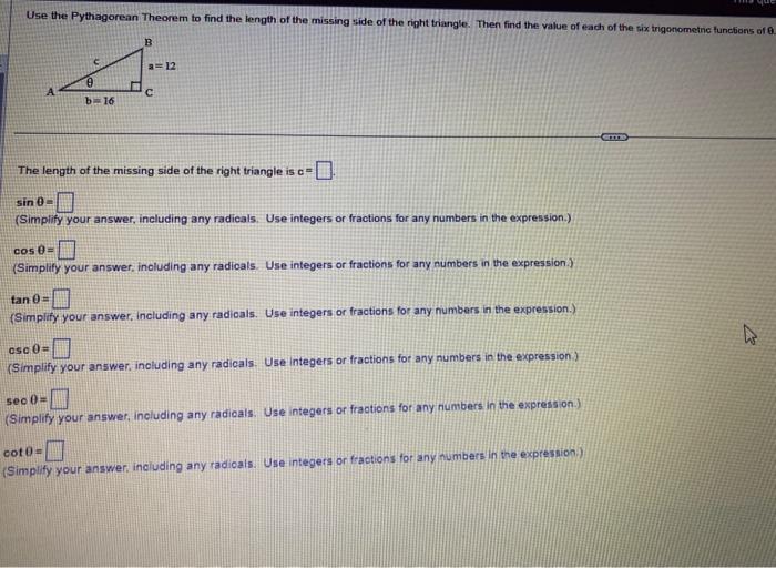 Solved Use the Pythagorean Theorem to find the length of the | Chegg.com