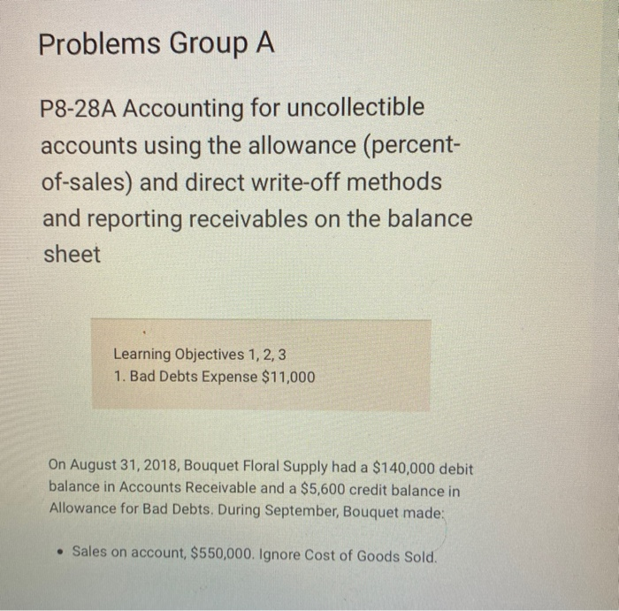 Solved Problems Group A P8-28A Accounting for uncollectible | Chegg.com