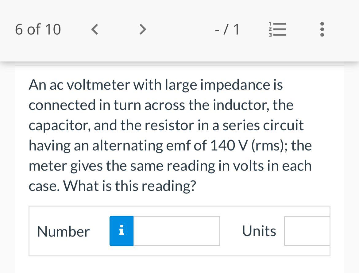 Solved An ac voltmeter with large impedance isconnected in | Chegg.com