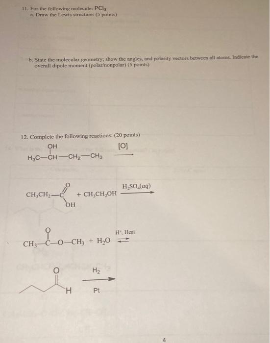 Solved 11. For the following molecule: PCI a. Draw the Lewis | Chegg.com
