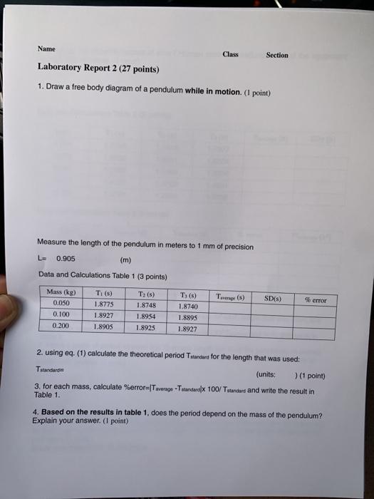 Solved Name Class Section Laboratory Report 2 (27 points) 1. | Chegg.com