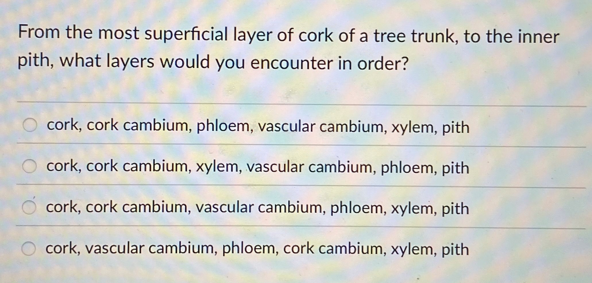 Solved From the most superficial layer of cork of a tree | Chegg.com