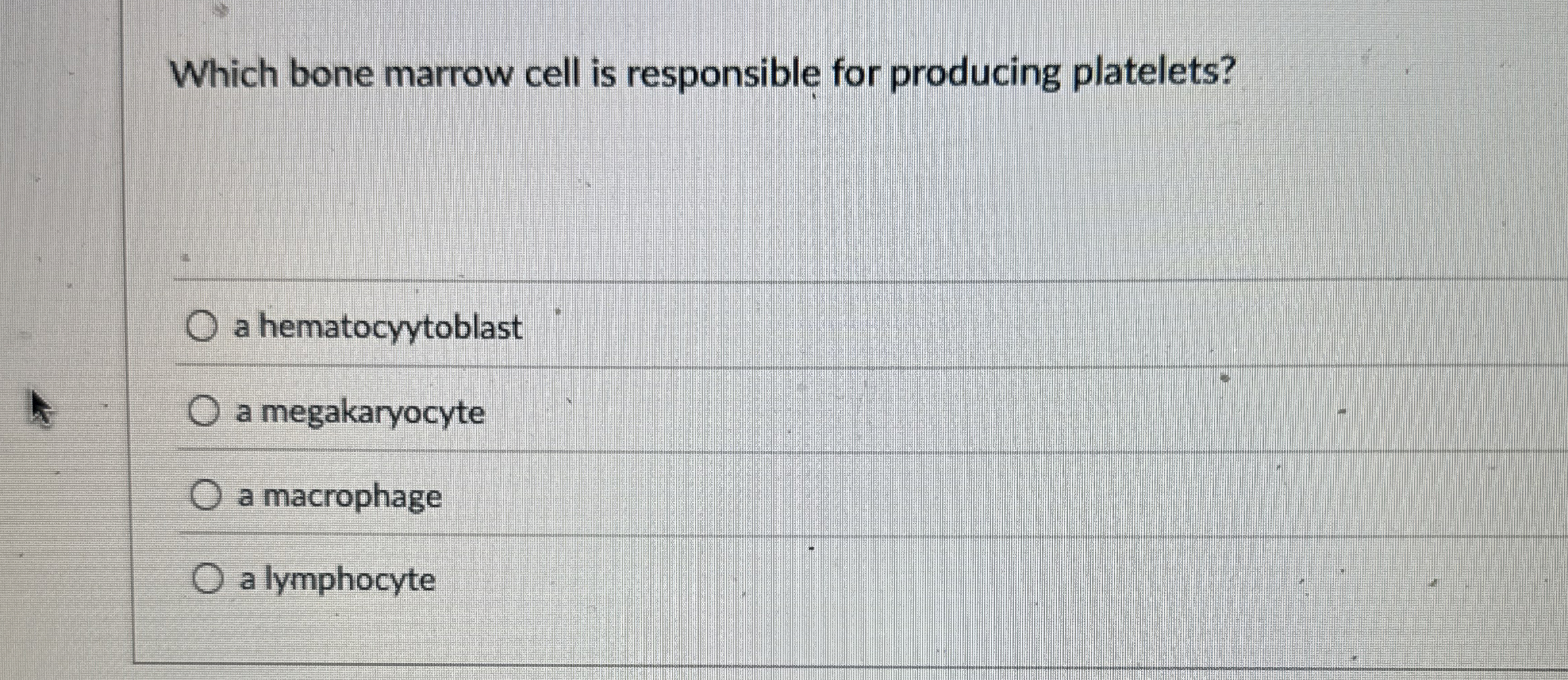Solved Which bone marrow cell is responsible for producing | Chegg.com