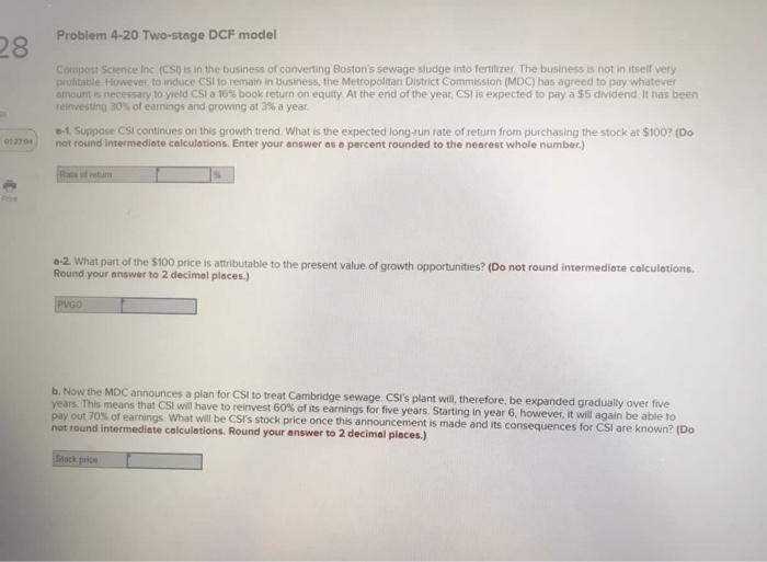 Solved Problem 4-20 Two-stage DCF model 28 Compost Science | Chegg.com