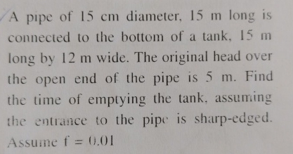 Solved A pipe of 15cm ﻿diameter, 15m ﻿long is connected to | Chegg.com