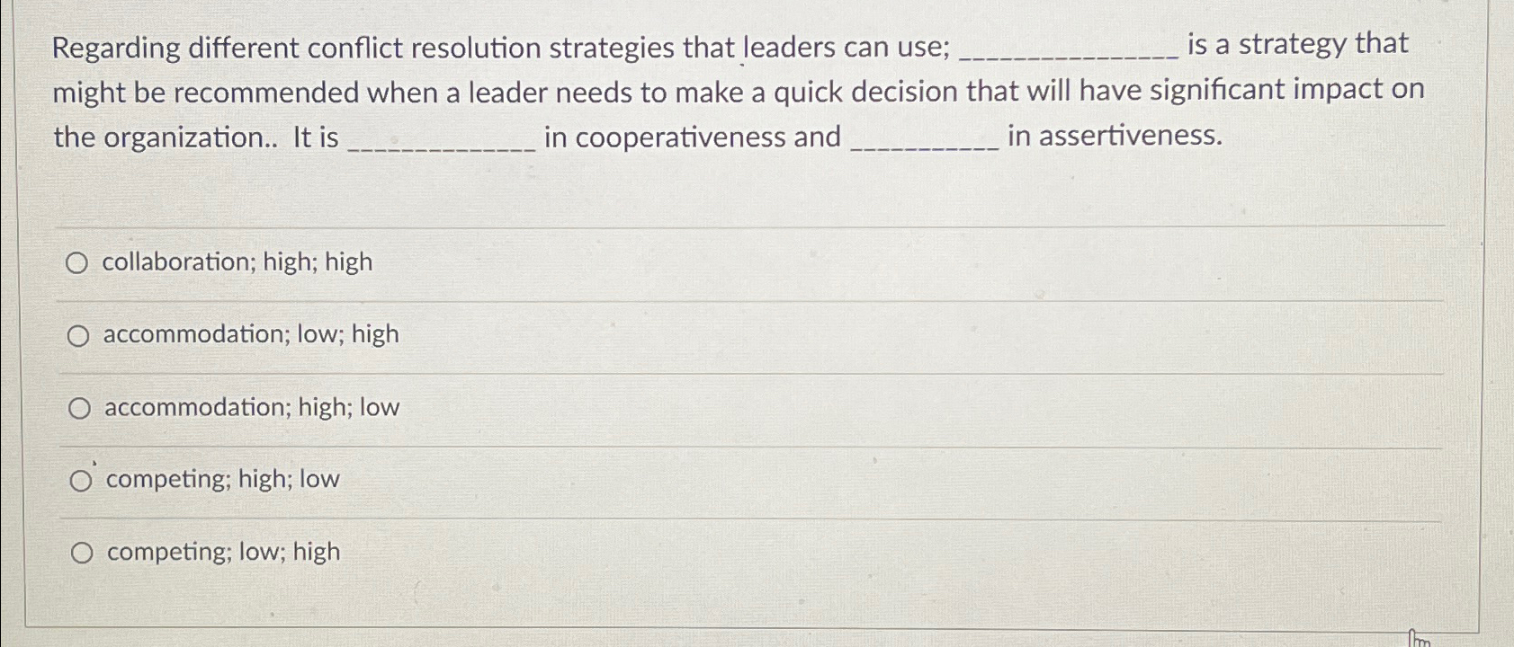 Solved Regarding different conflict resolution strategies | Chegg.com