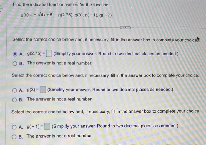 Solved Find the indicated function values for the function. | Chegg.com