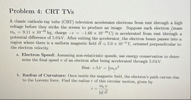 Problem 4: CRT TVsA classic cathode-ray tube (CIKT) | Chegg.com