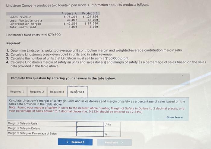 Solved Lindstrom Company produces two fountain pen models. | Chegg.com