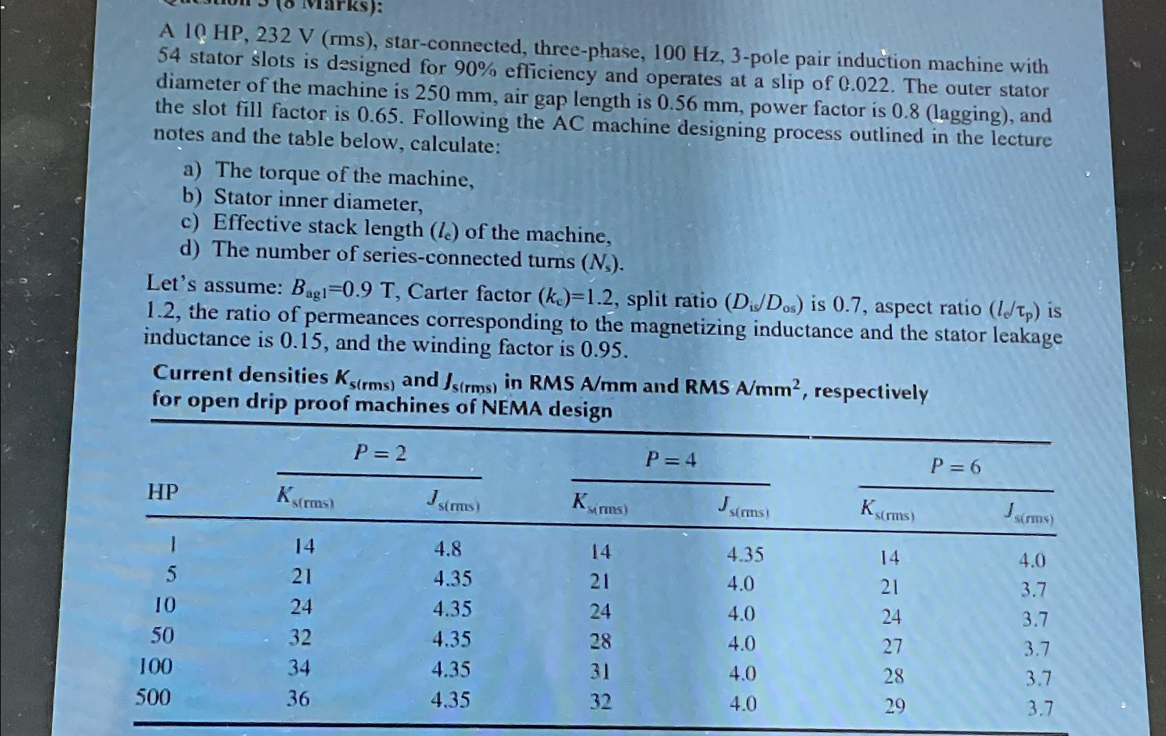 Solved A 10HP,232V (rms), ﻿star-connected, three-phase, | Chegg.com