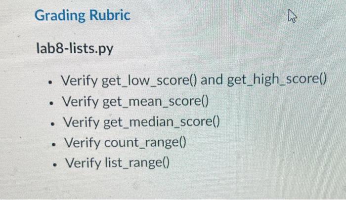 Solved Create Lab File Create a file called lab8-lists.py. | Chegg.com