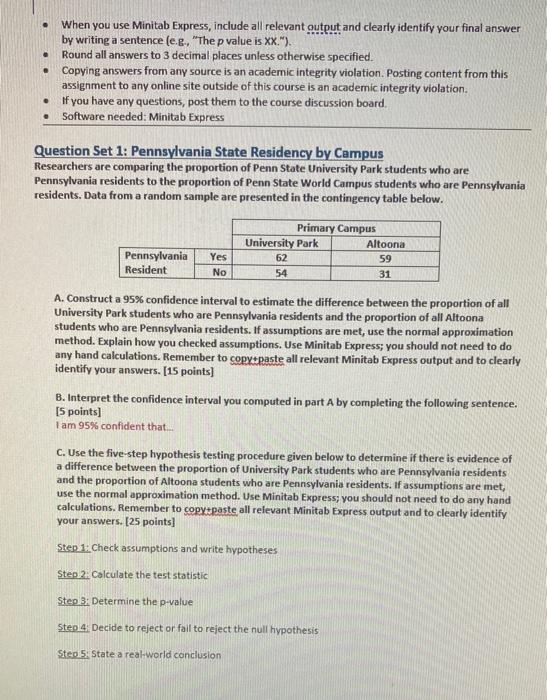Solved . When you use Minitab Express, include all relevant | Chegg.com