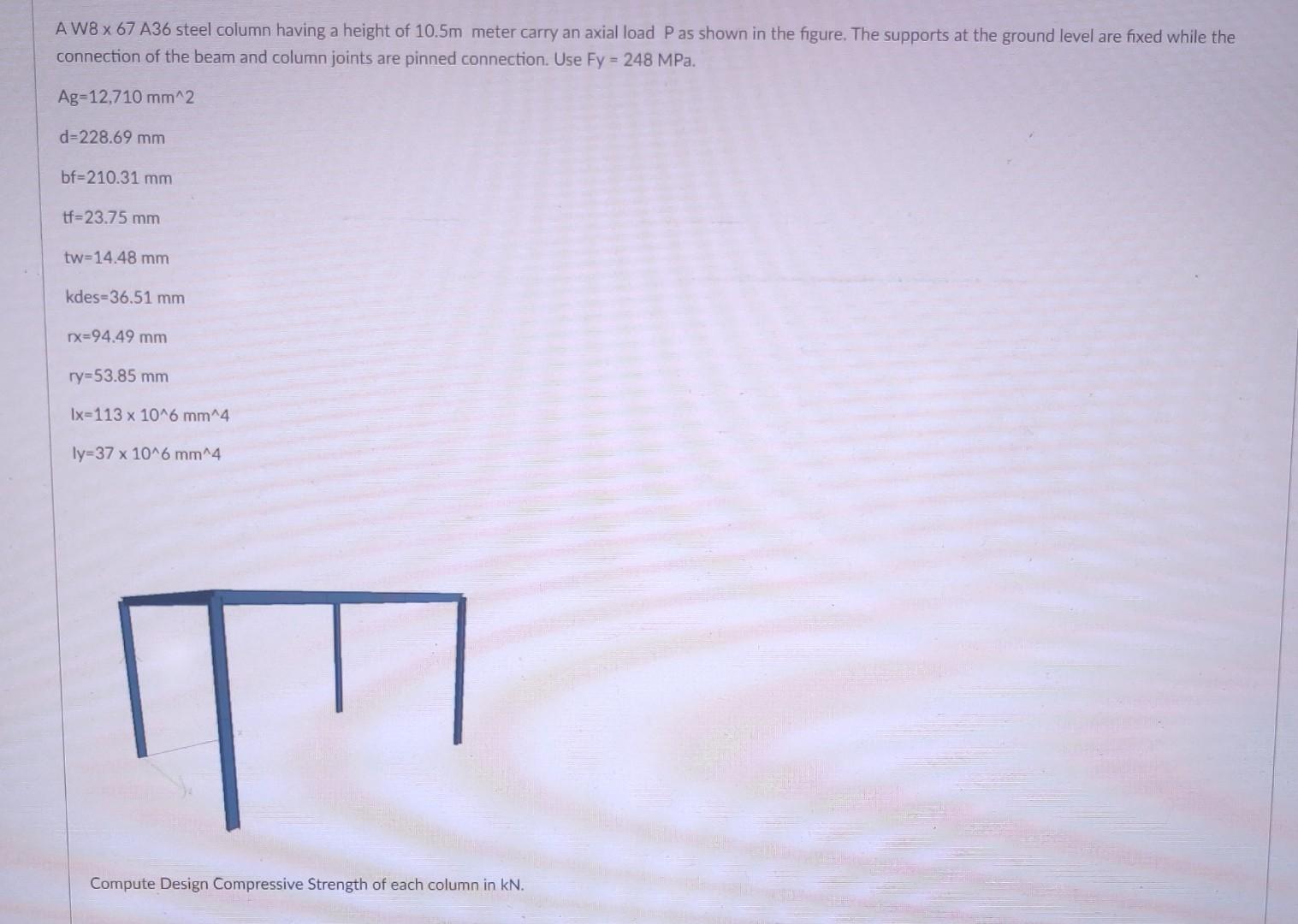 Solved A W8 x 67 A36 steel column having a height of 10.5 m | Chegg.com