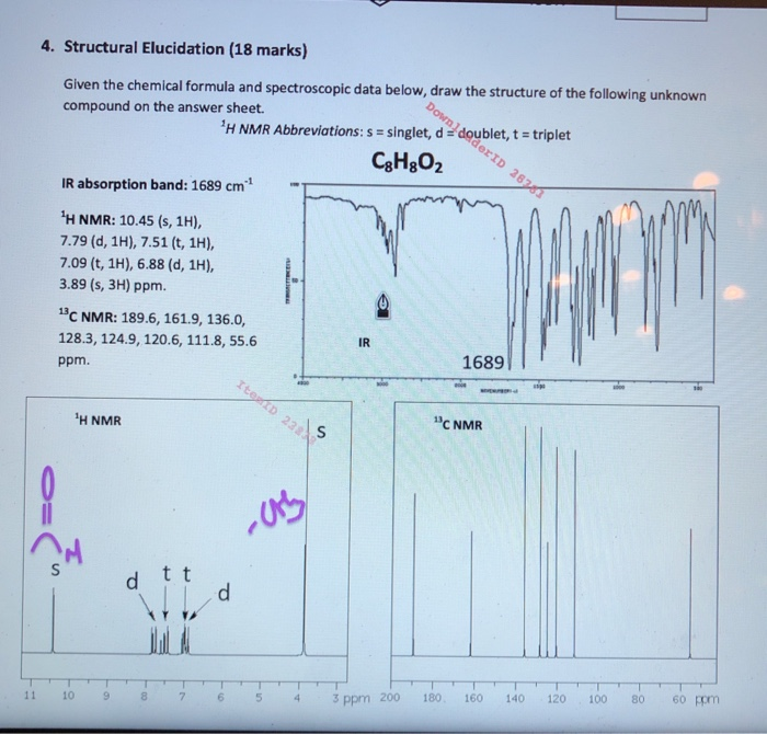 Solved 4. Structural Elucidation (18 marks) DO Given the | Chegg.com