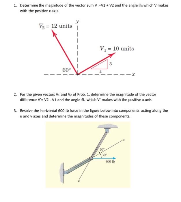 Solved 1. Determine the magnitude of the vector sum V=V1+V2 | Chegg.com