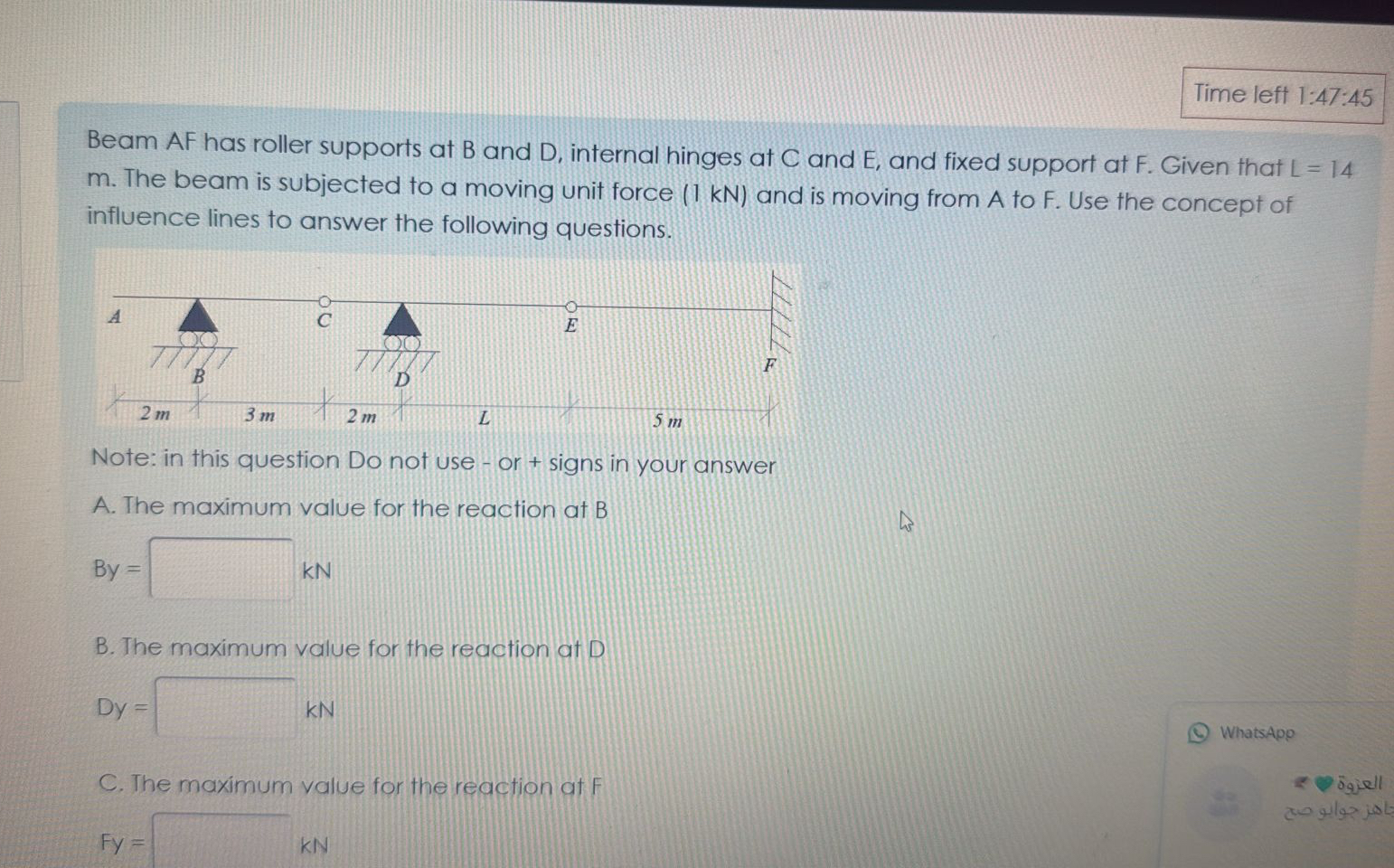 Time left 1:47:45Beam AF has roller supports at B | Chegg.com