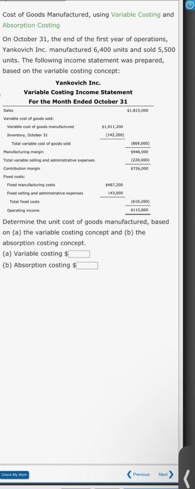 Solved Cost of Goods Manufactured, using Variable Costing | Chegg.com