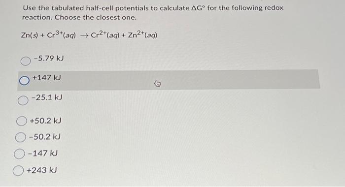 Solved Use the tabulated half-cell potentials to calculate | Chegg.com