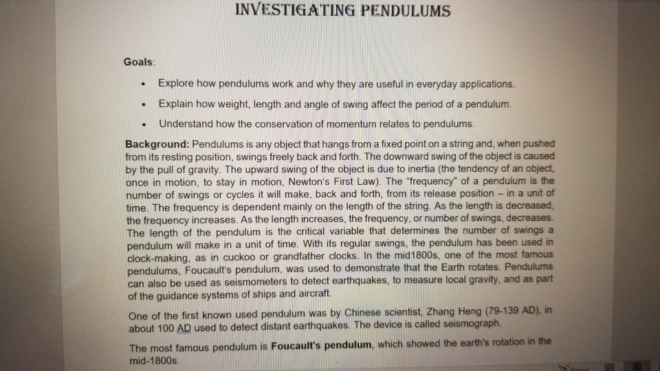 Solved Experiment #1 Determine the period versus the bob | Chegg.com