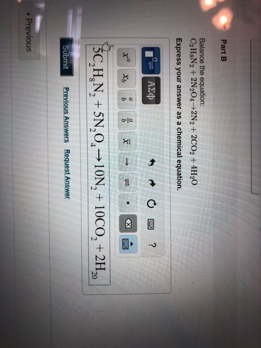Solved Part B Balance the equation: C2H8N2 + 2N204+2N2 + | Chegg.com