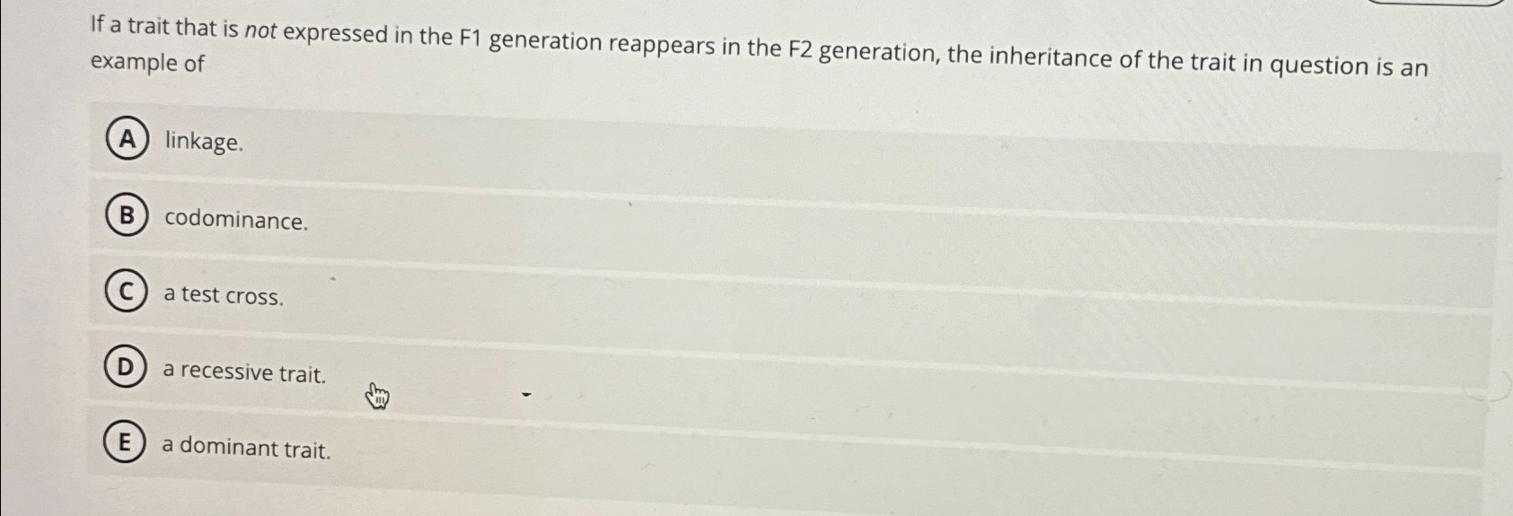 Solved If a trait that is not expressed in the F1 | Chegg.com