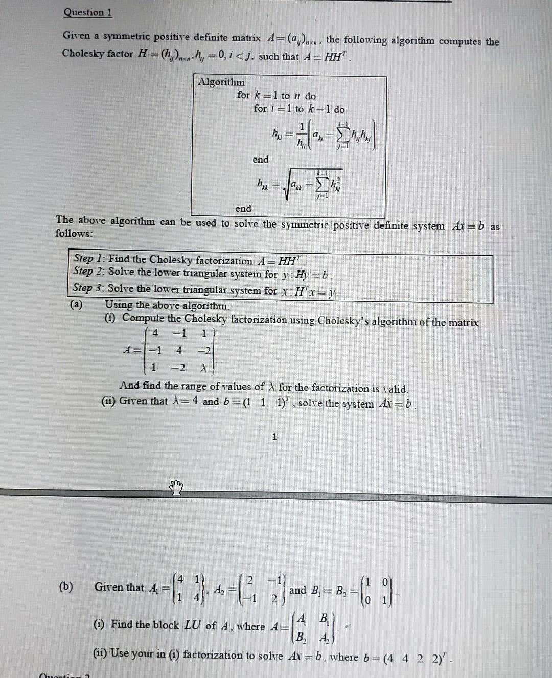 Solved Given a symmetric positive definite matrix | Chegg.com