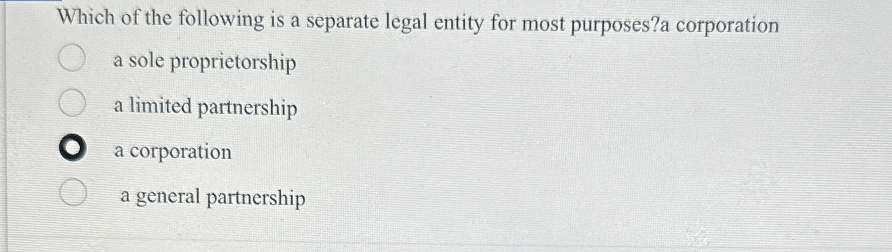 Solved Which of the following is a separate legal entity for | Chegg.com