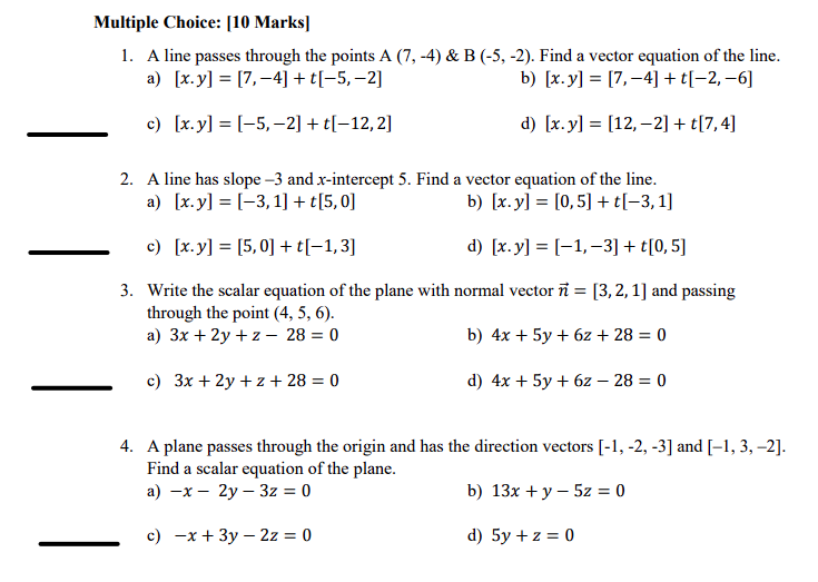 Solved Multiple Choice: [10 ﻿Marks]A line passes through the | Chegg.com